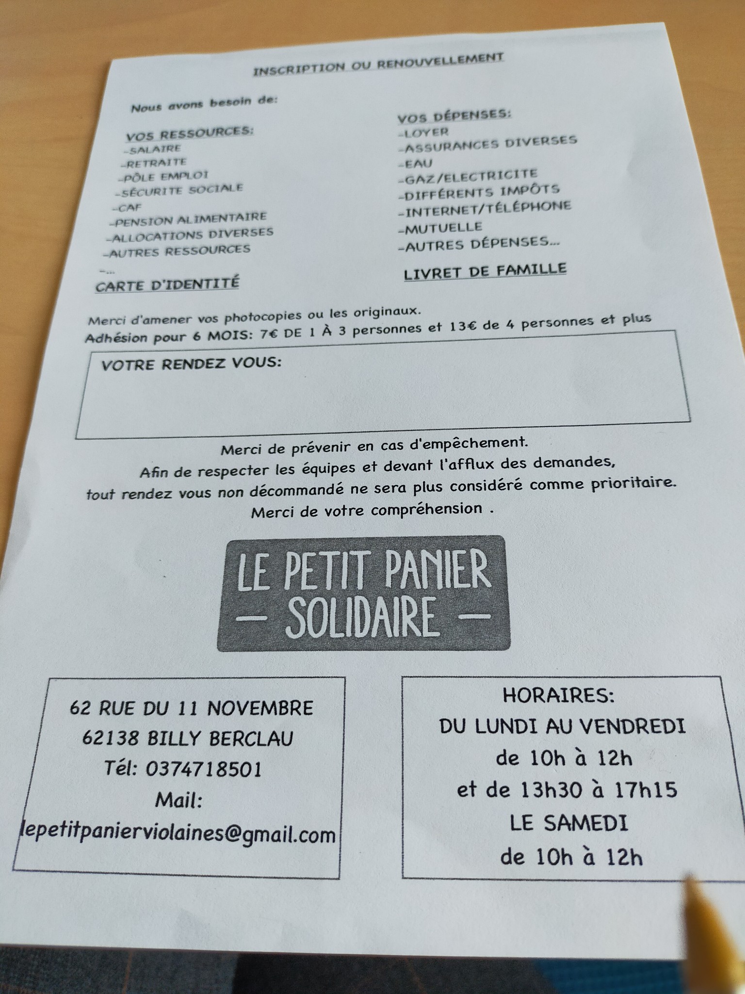 LE PETIT PANIER SOLIDAIRE à Billy Berclau - Ville de Billy Berclau